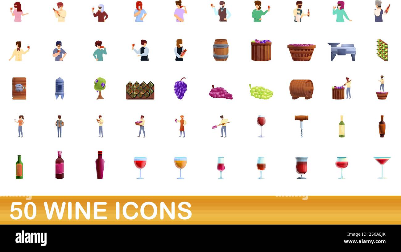 50 wine icons set. Cartoon illustration of 50 wine icons vector set ...