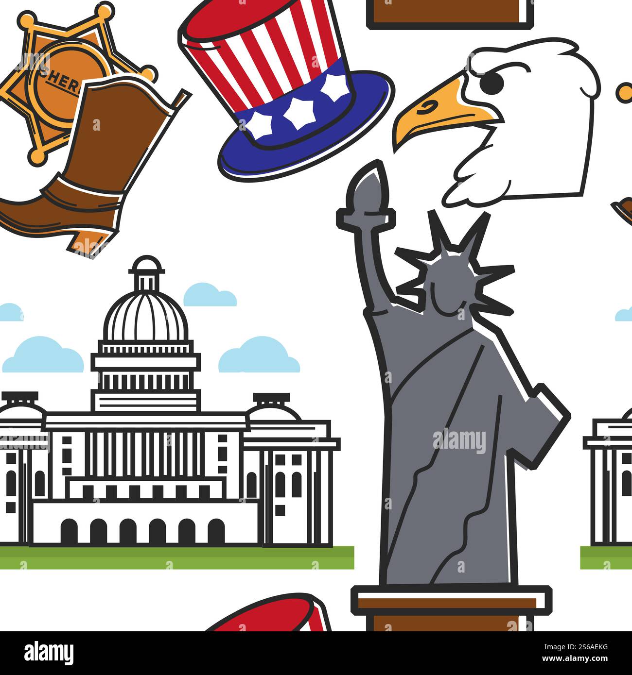 Traveling and tourism American symbols and architecture seamless ...