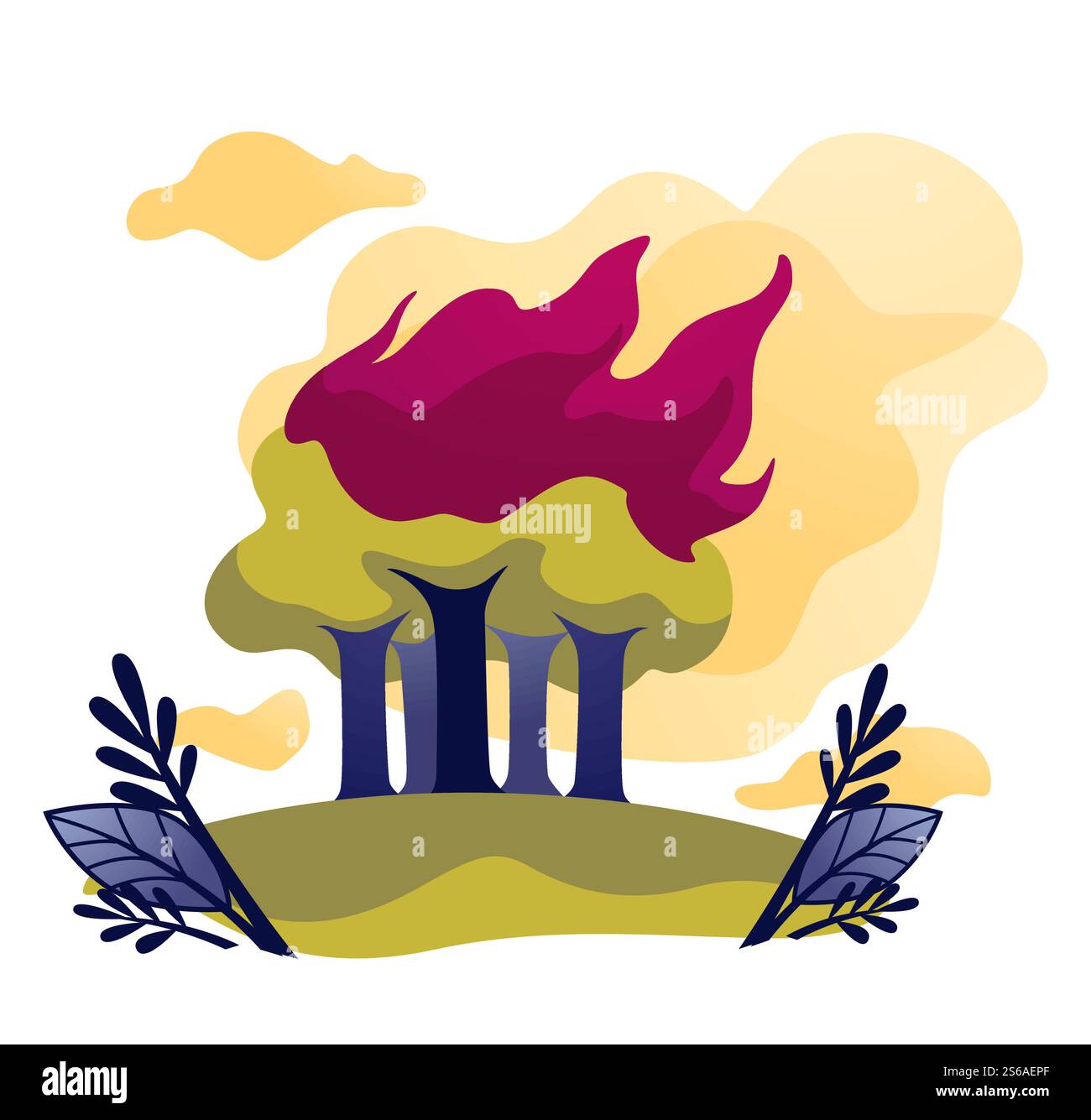 Ecological problem wildfire fire in forest trees in flame vector ...