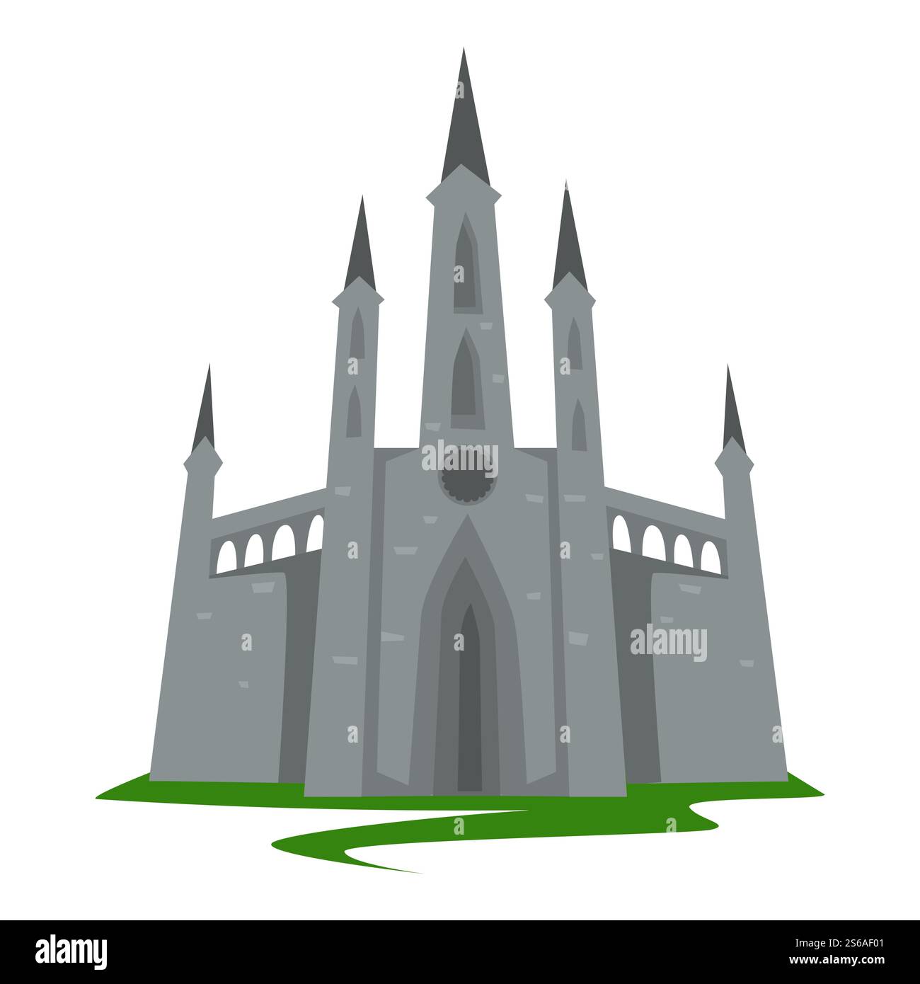 Castle gothic style ancient architecture building with towers and cone ...