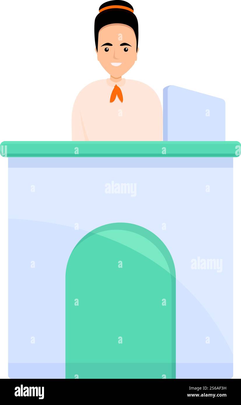 Desktop bank teller icon. Cartoon of desktop bank teller vector icon ...