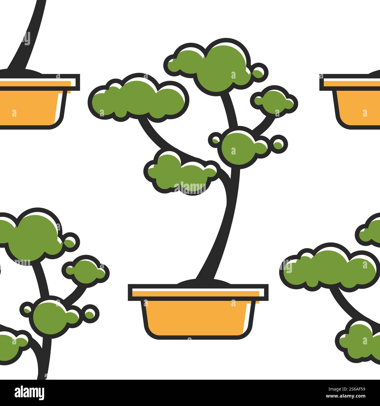 Indoor plant seamless pattern bonsai tree Japanese symbol vector ...