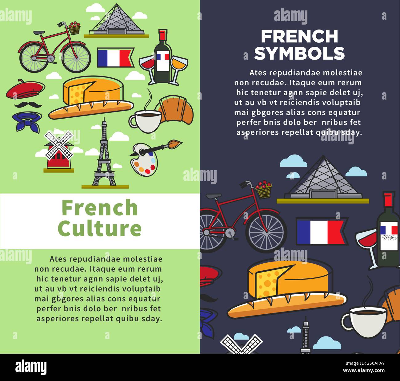 Travel agency brochures French culture and symbols architecture and ...
