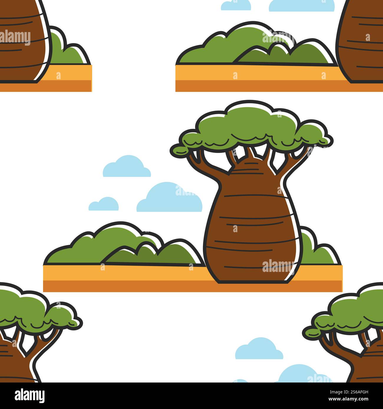 South African nature seamless pattern baobab tree in savannah vector ...