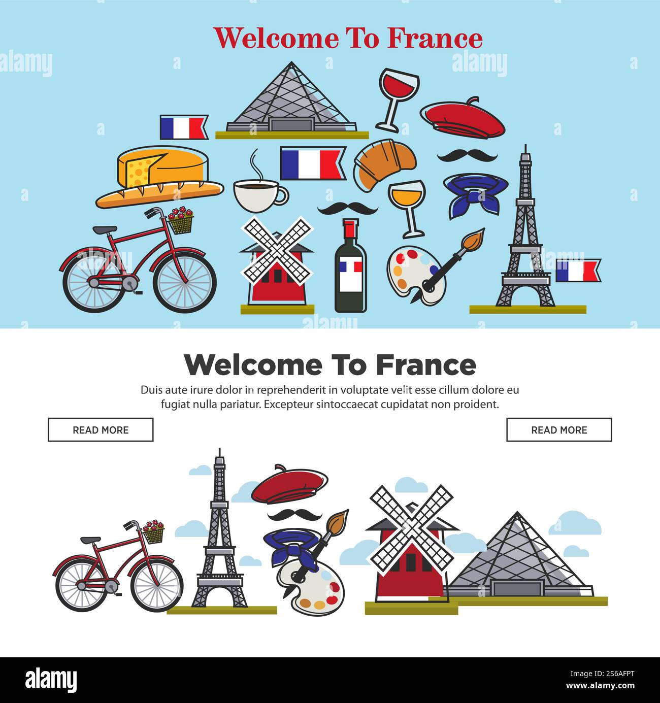 French symbols travel to France Internet web pages templates vector ...