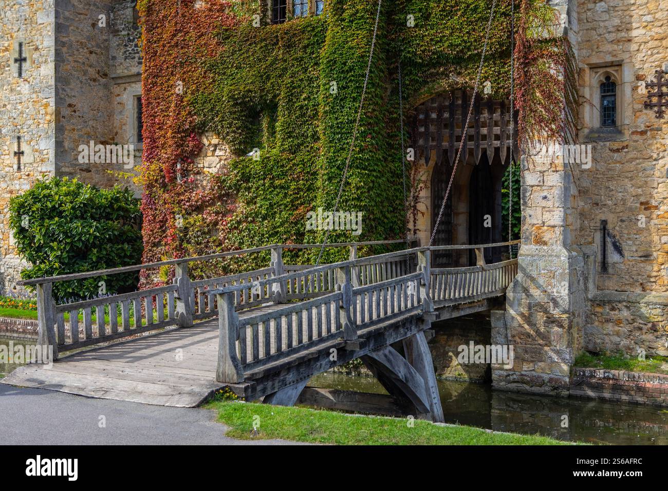 Kent, UK - September 16th 2024: The drawbridge and gate at the beautiful Hever Castle in Kent ...