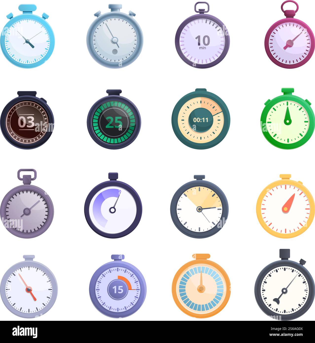 Stopwatch icons set. Cartoon set of stopwatch vector icons for web ...
