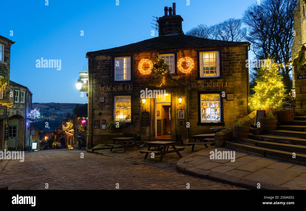 The Black Bull Pub, Main Street, Haworth, West Yorkshire in January ...