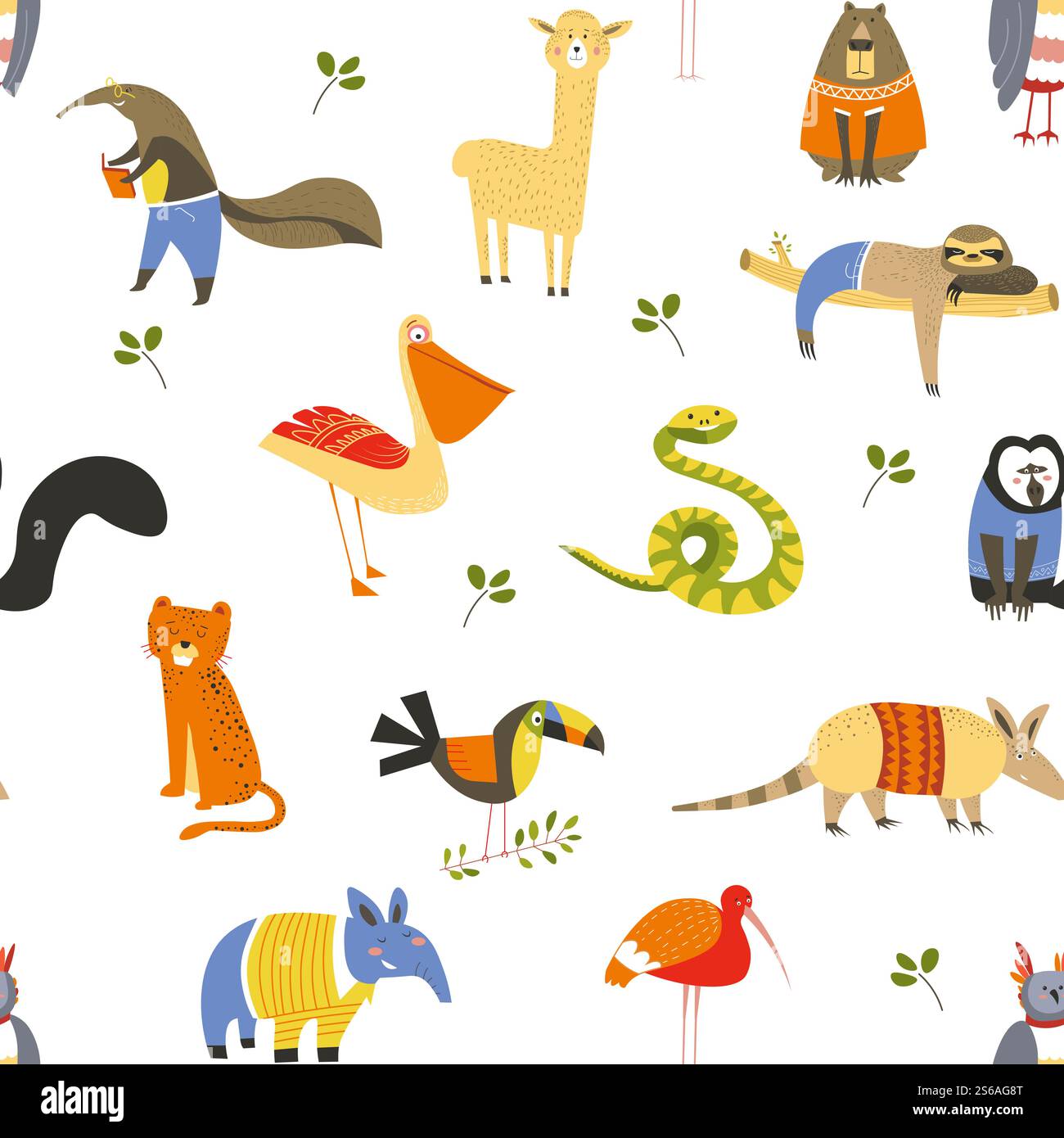 Animals and birds wild American mammals seamless pattern wildlife ...