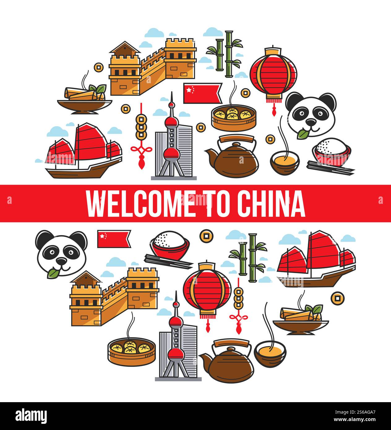 Chinese symbols welcome to China traveling and tourism vector Great ...