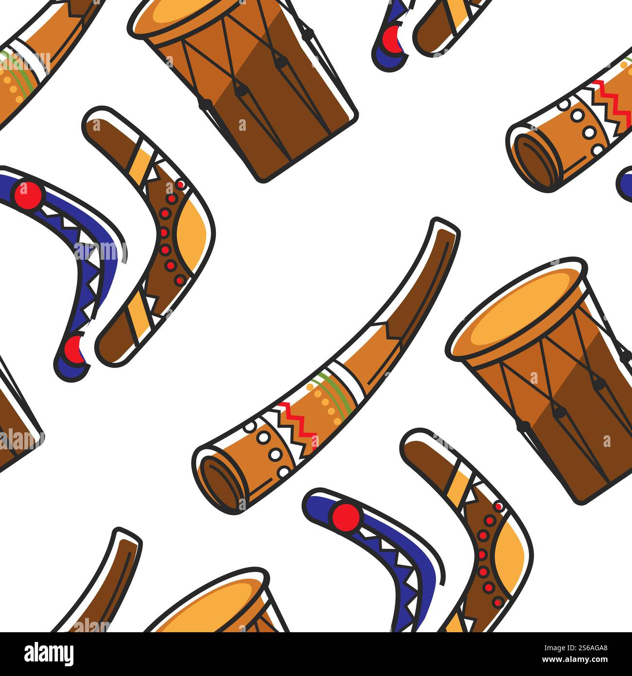 Boomerangs with ornament horn and tom tom Australian symbol seamless ...