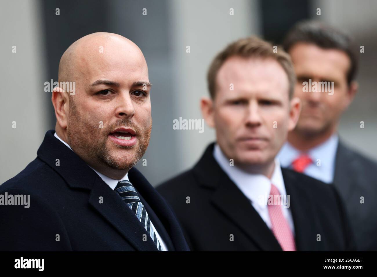 Joseph Cammarata, attorney for Rudy Giuliani, speaks to members of the ...