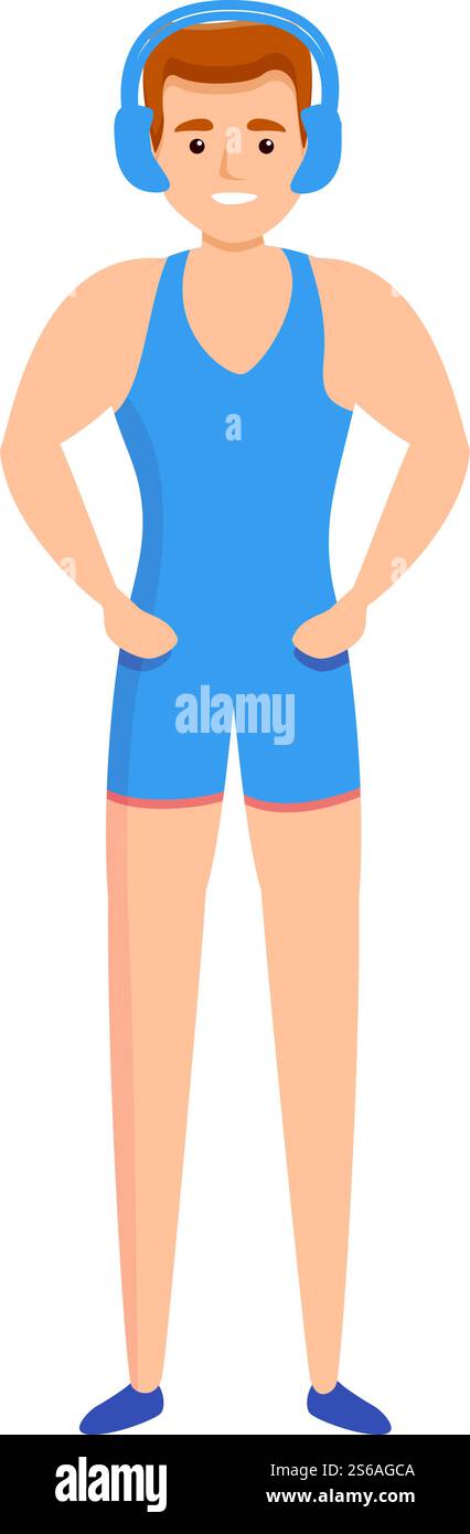 Greco-roman wrestling man with headhones icon. Cartoon of greco-roman ...