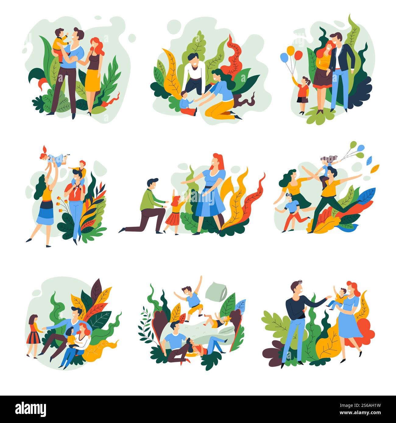 Parents and children family pastime isolated abstract icons vector ...