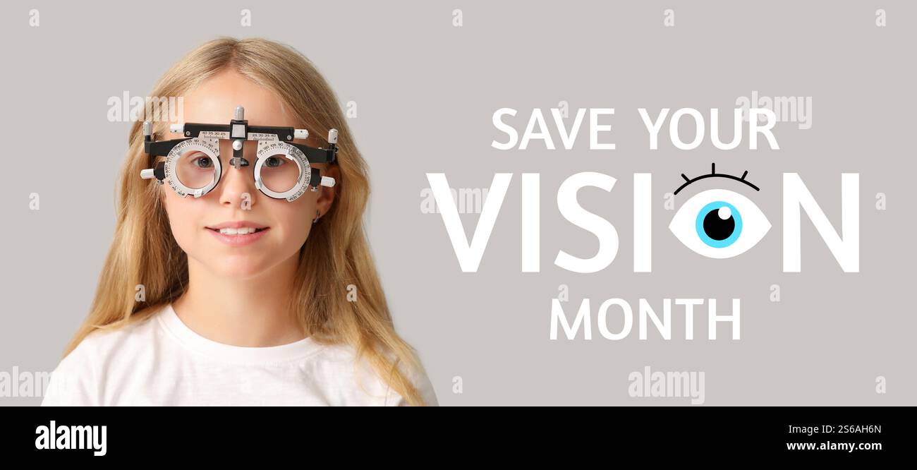 Banner for Save Your Vision Month with girl in trial frame Stock Photo ...