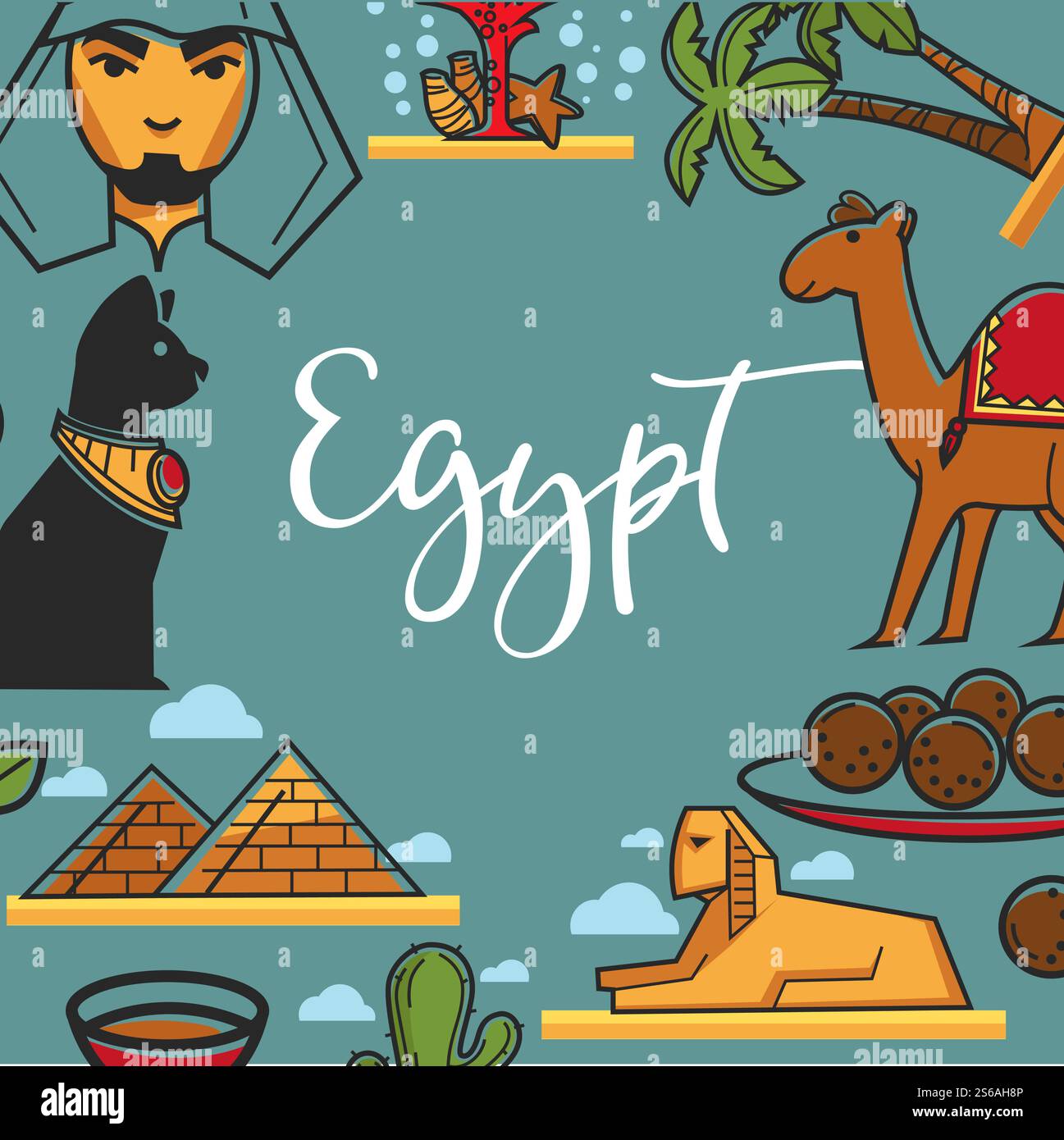 Egypt symbols frame architecture cuisine and animals Egyptian culture ...