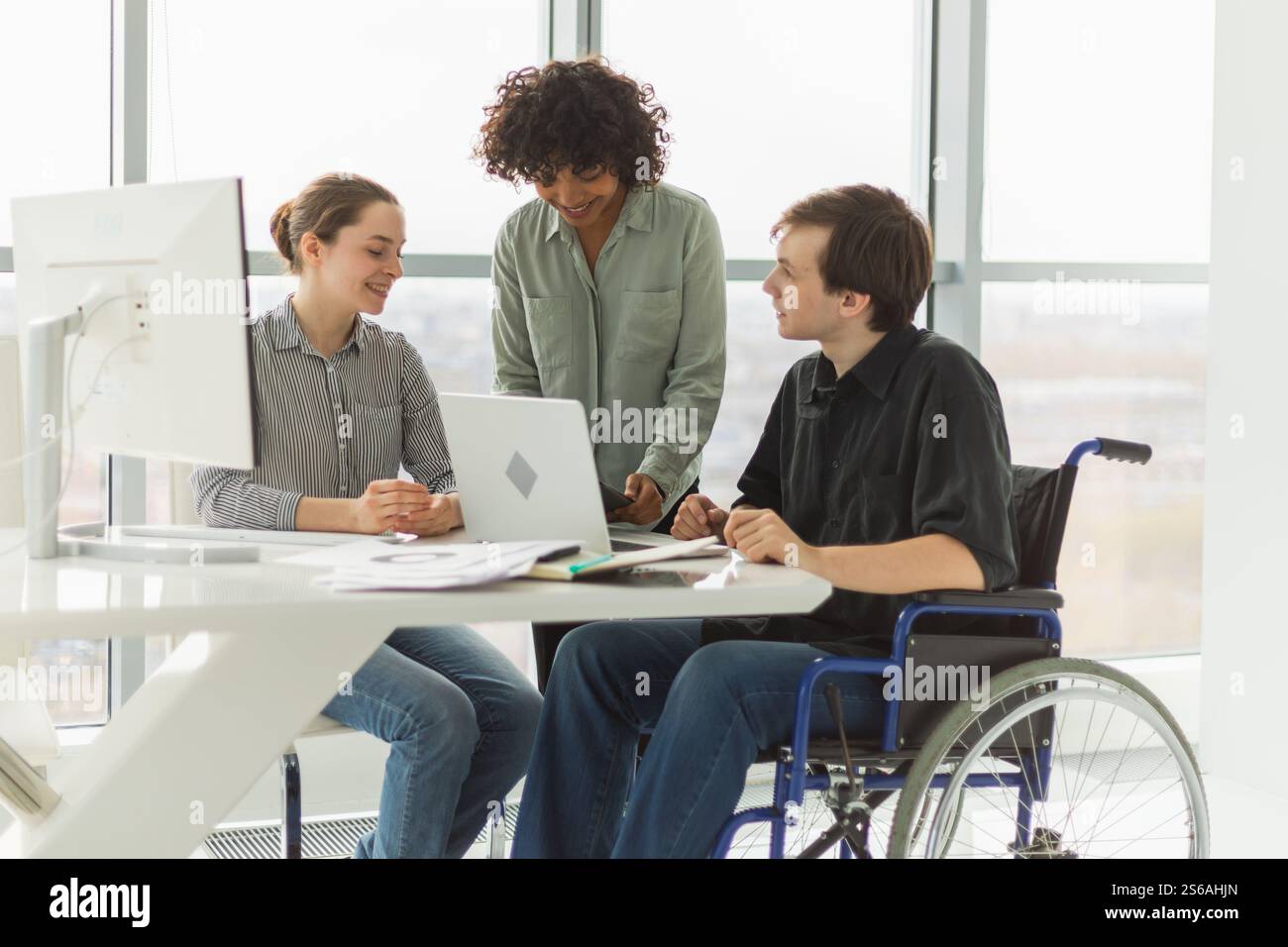Teamwork brainstorm. Diverse multiracial colleagues man in chair for ...