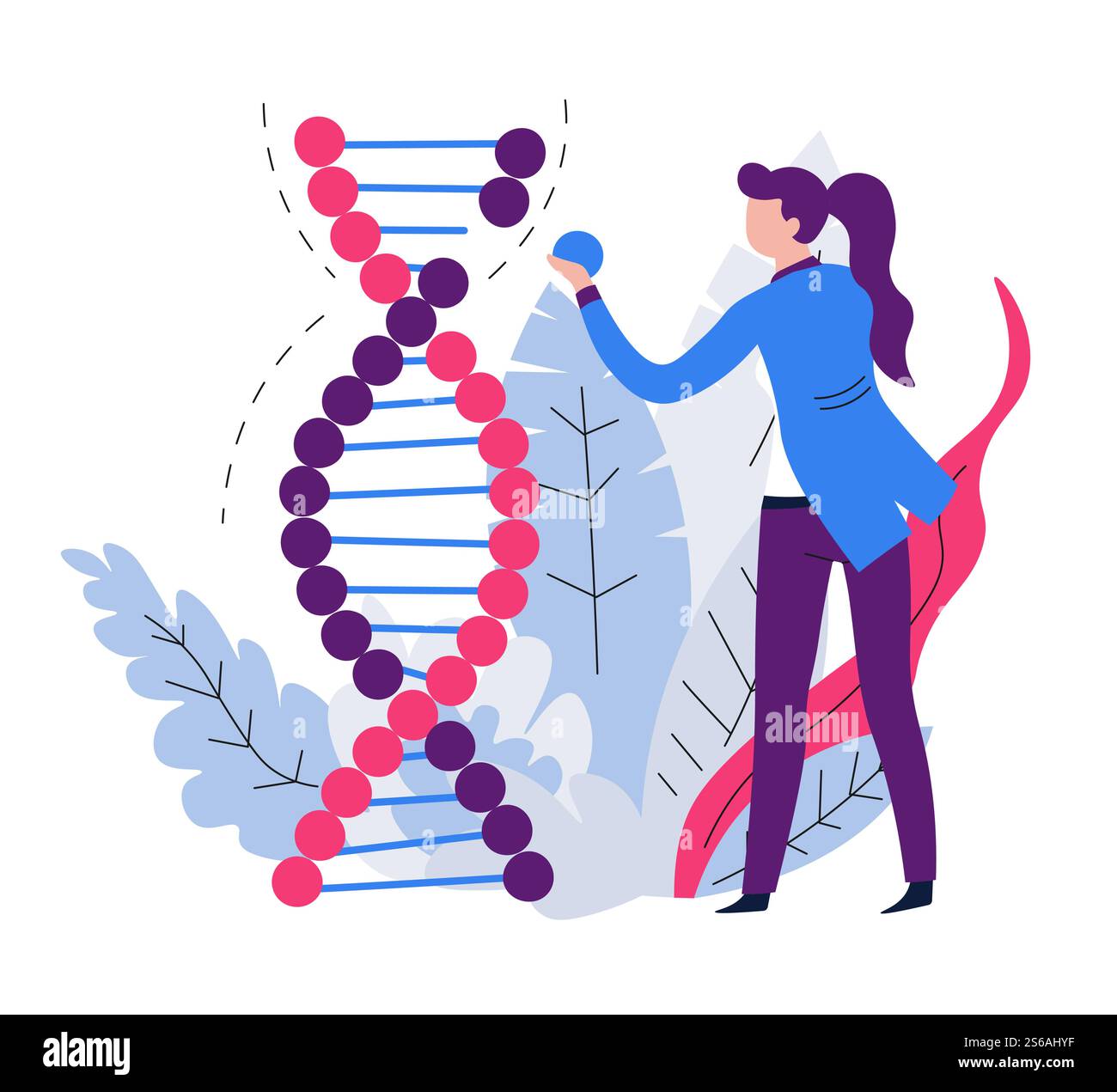 Woman scientist and genetics science DNA experiments mutation vector ...