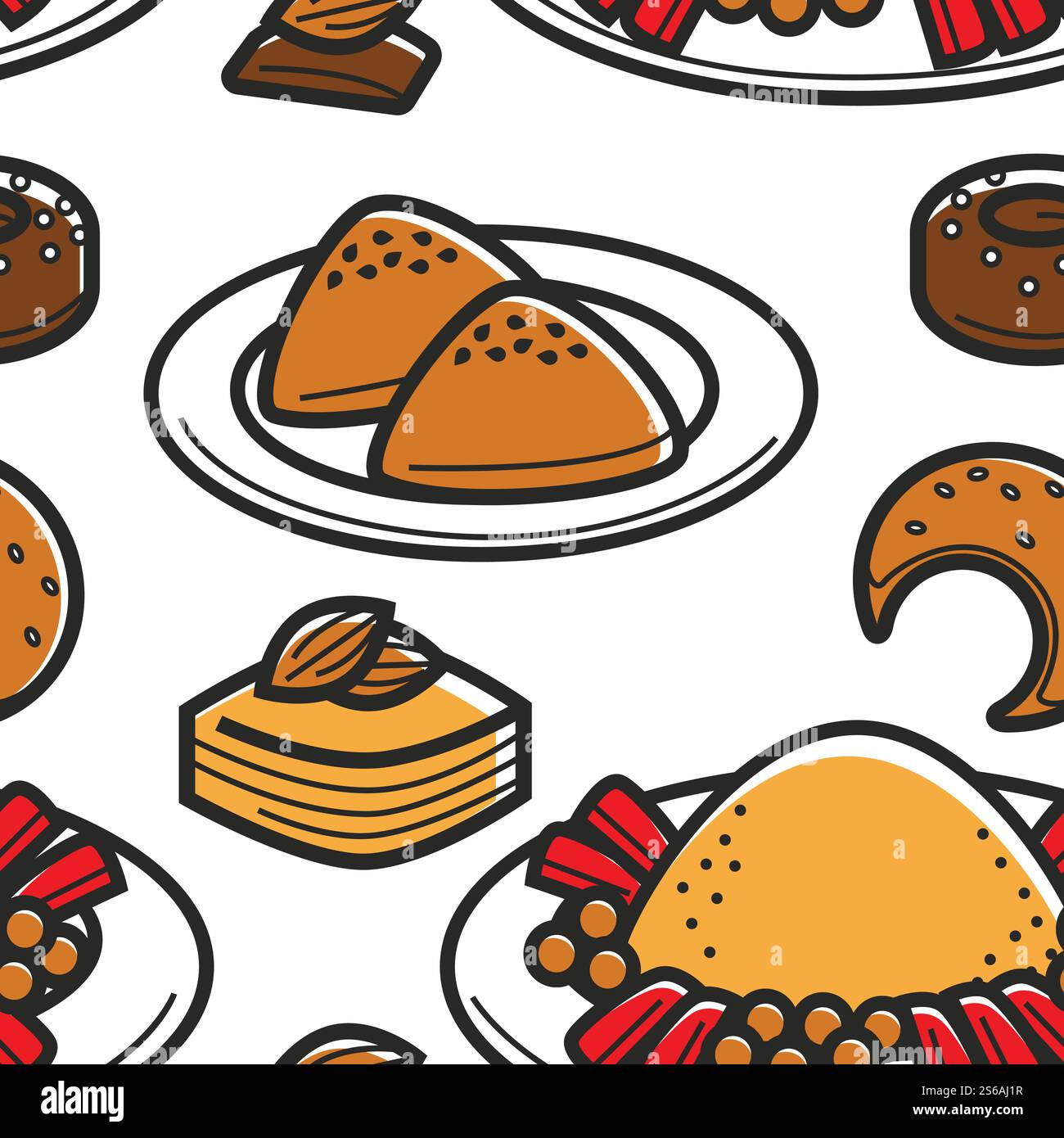 Traveling Tunisian food bakery products and couscous seamless pattern ...