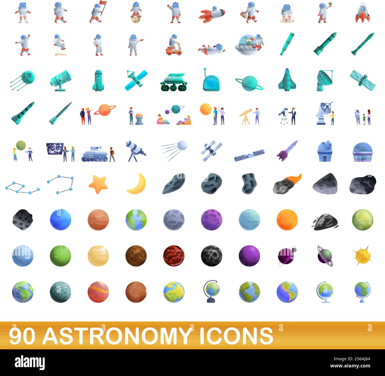90 astronomy icons set. Cartoon illustration of 90 astronomy icons ...