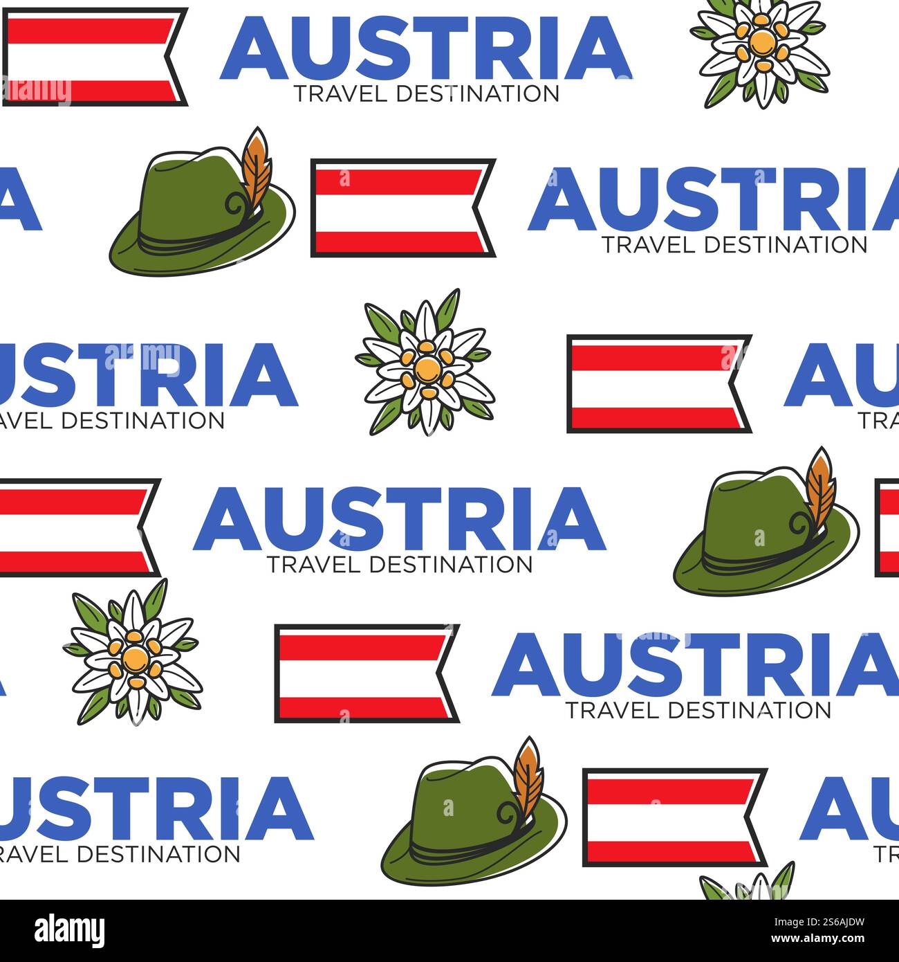 Austria travel destination seamless pattern hat with feather and ...