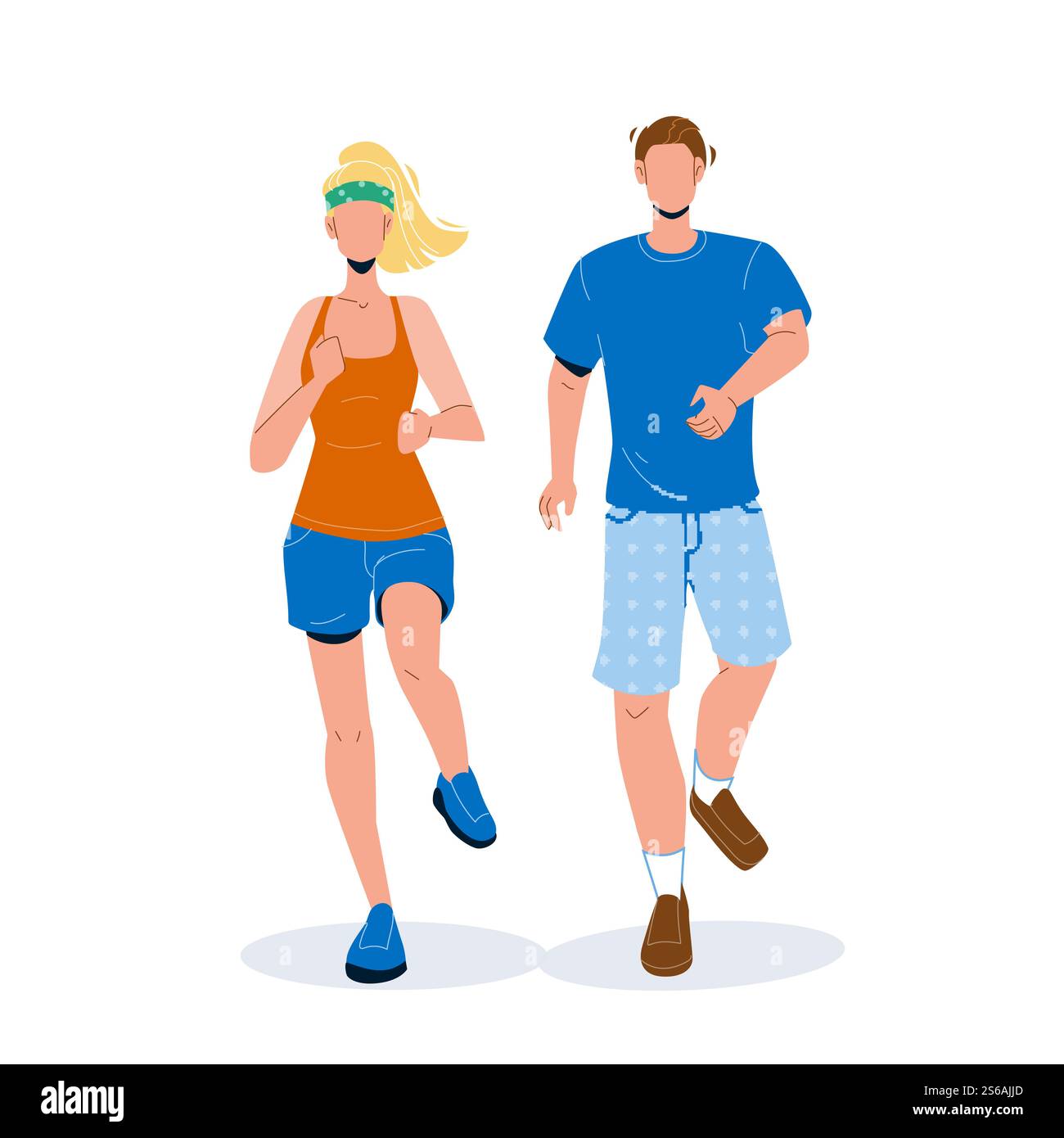 Joggers Man And Woman Running Together Black Line Pencil Drawing Vector ...