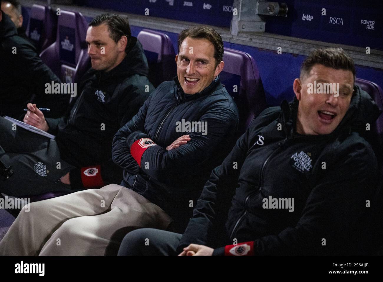 Brussels, Belgium. 16th Jan, 2025. Antwerp's head coach Jonas De Roeck pictured during a soccer ...