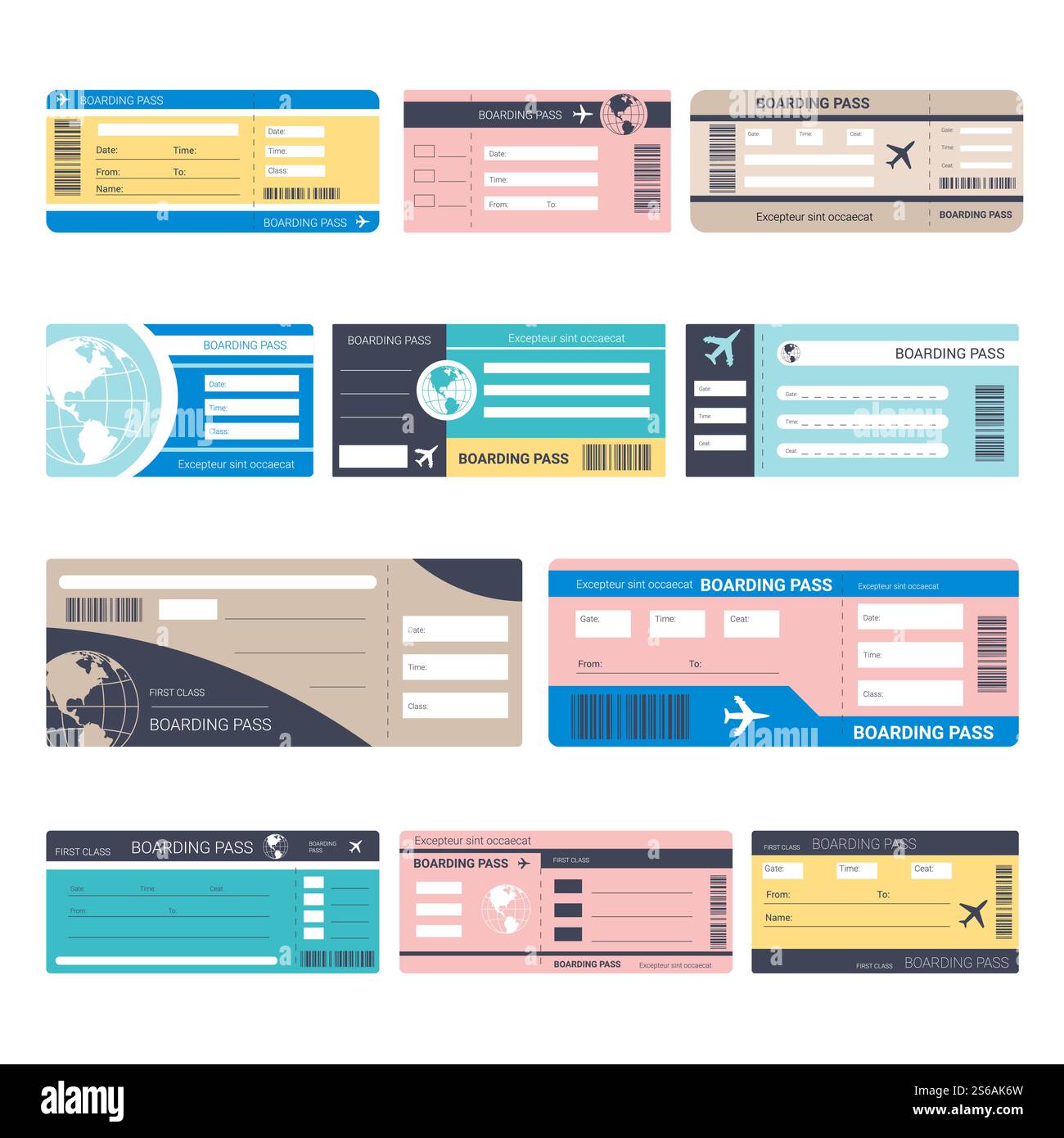 Airplane traveling tickets or boarding passes isolated objects vector ...