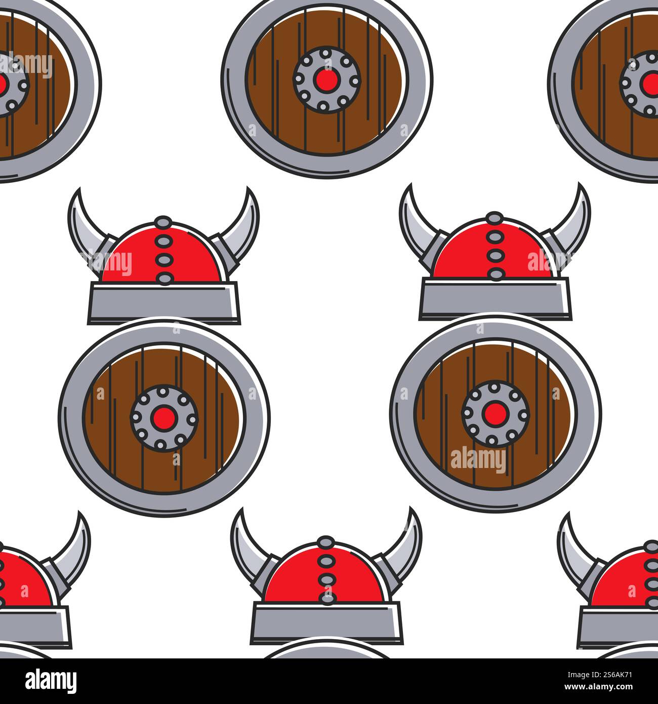Helmet and shield Norway history vikings armory seamless pattern vector ...