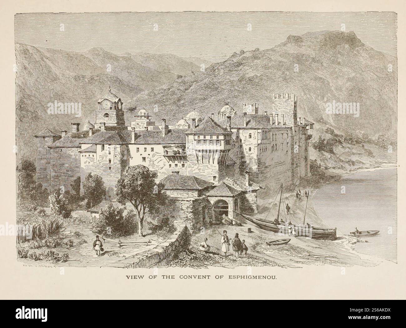 View of the Convent of Esphigmenou, an Eastern Orthodox monastery ...