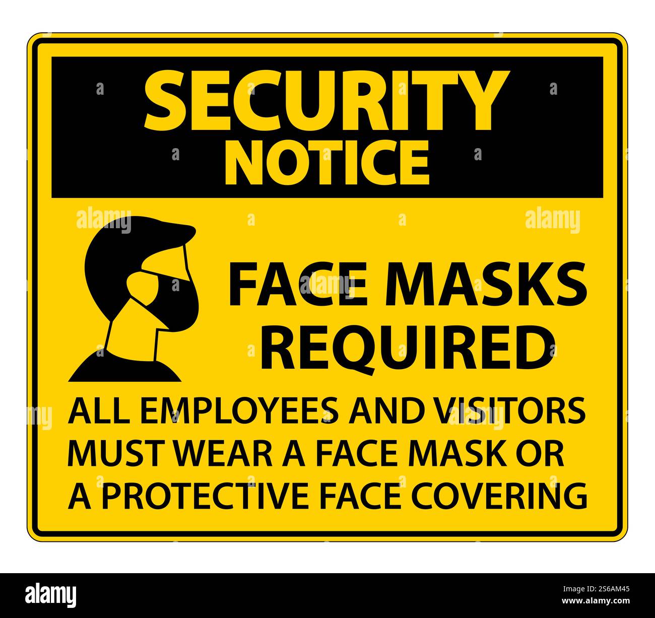 Security Notice Face Masks Required Sign on white background Stock ...