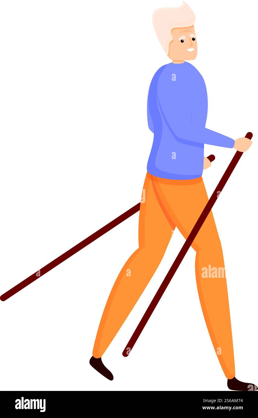 Hiking retire man icon. Cartoon of hiking retire man vector icon for ...