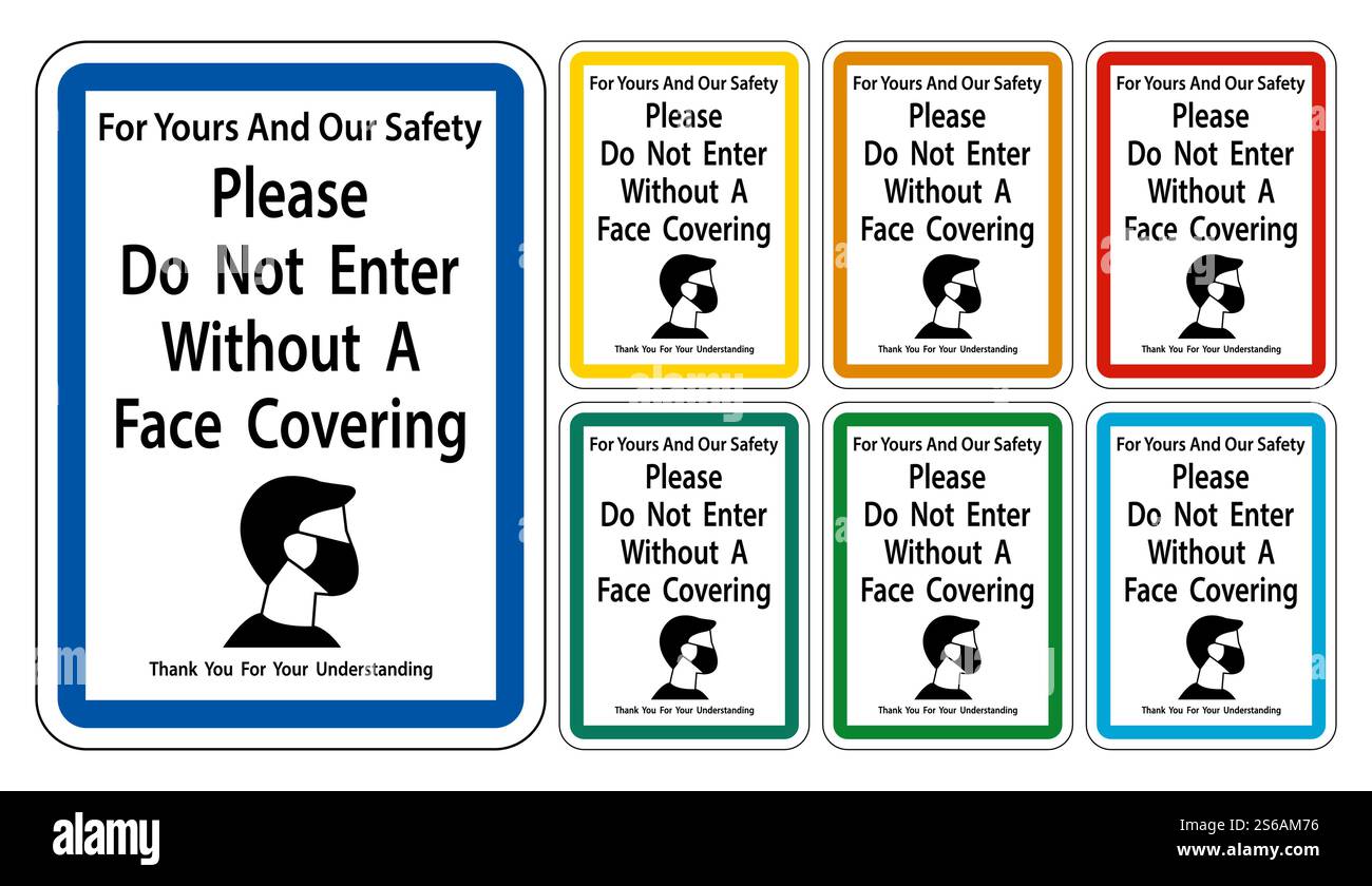 Do Not Enter Without Face Covering Sign on white background Stock ...