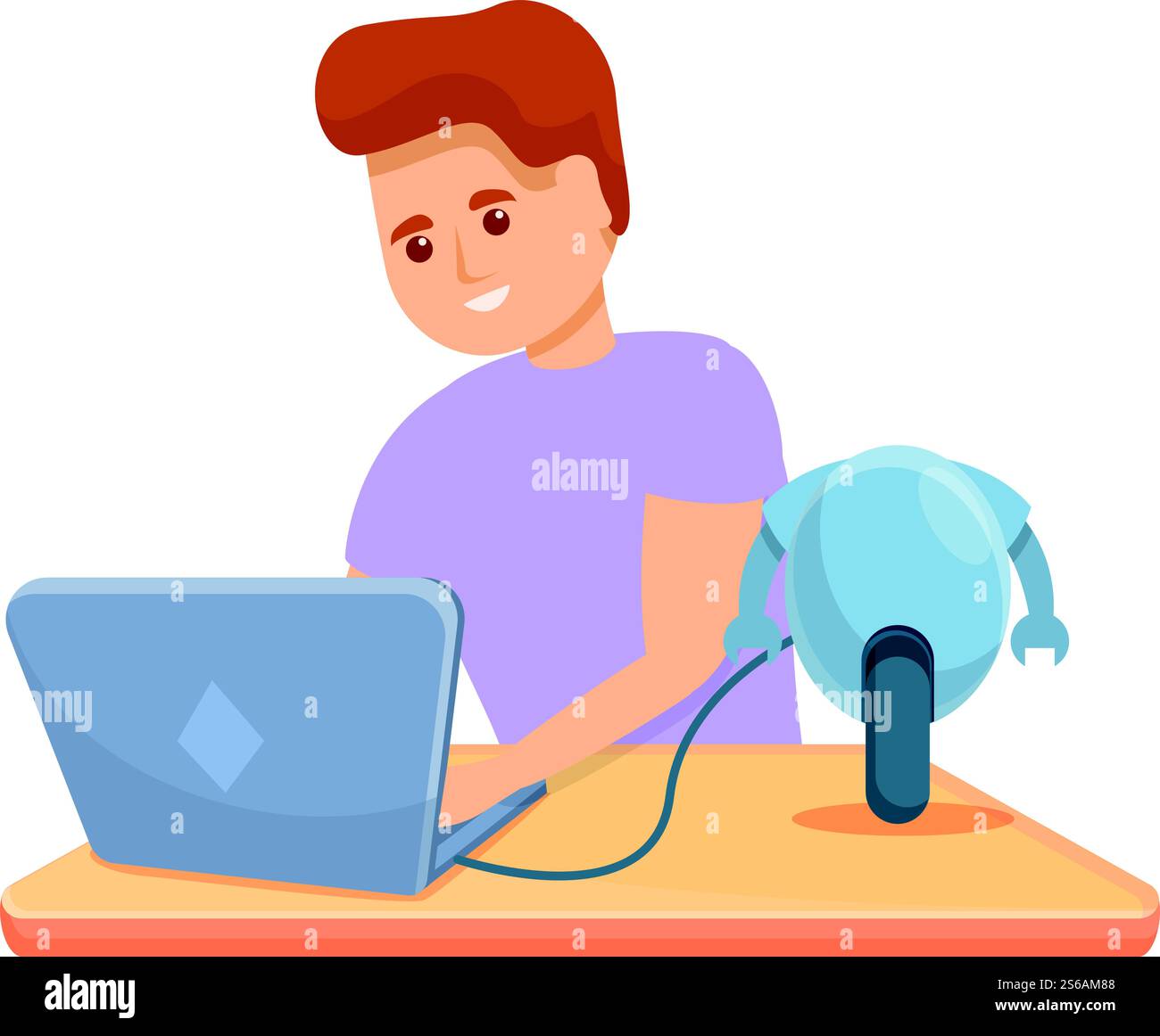 Kid programming robot bike icon. Cartoon of kid programming robot bike vector icon for web ...