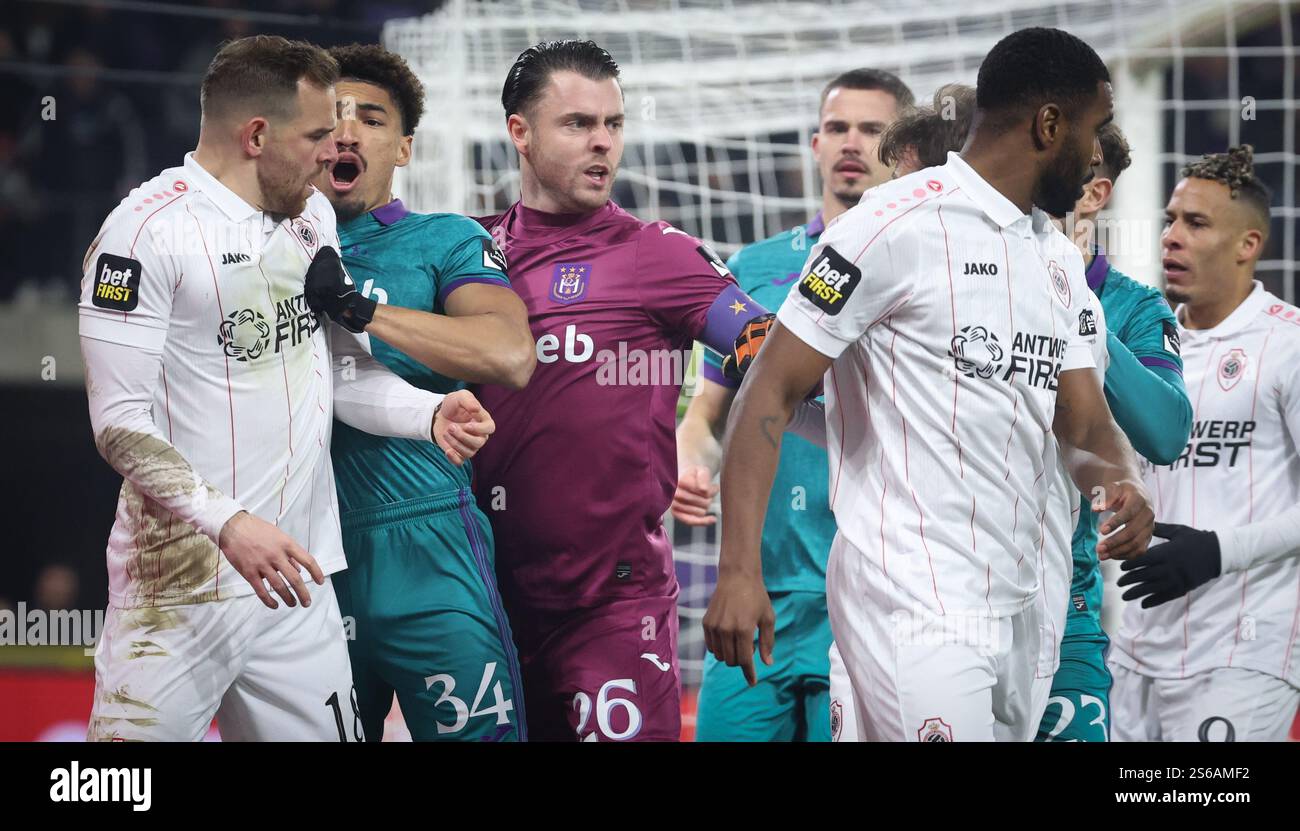 Brussels, Belgium. 16th Jan, 2025. Antwerp's Vincent Janssen and Anderlecht's Adryelson Silva ...