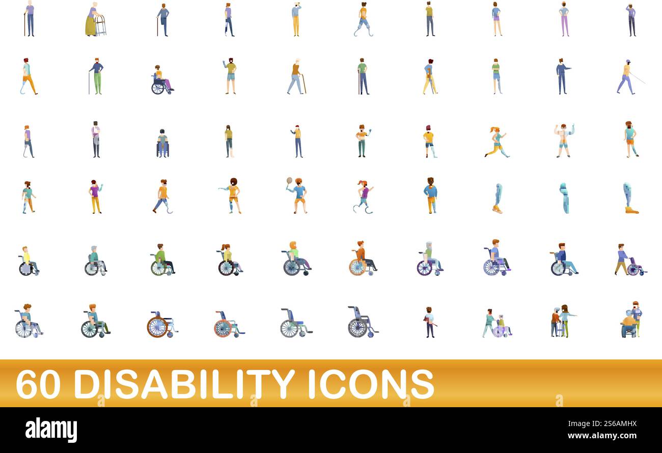 60 disability icons set. Cartoon illustration of 60 disability icons ...