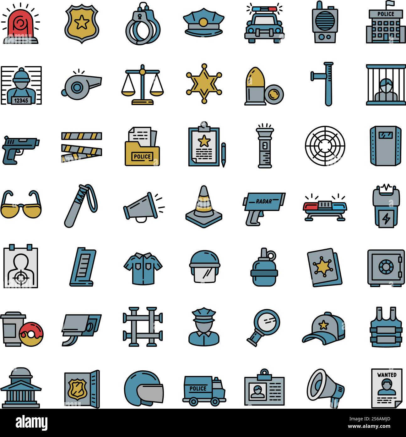 Police equipment icons set. Outline set of police equipment vector ...