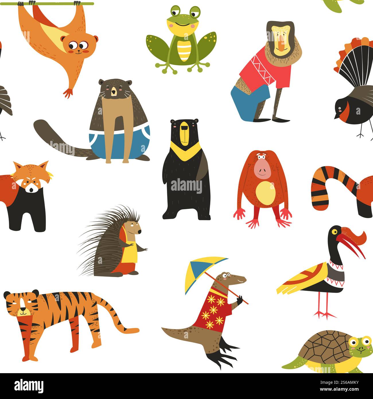 Animals and birds wild Asian mammals seamless pattern wildlife vector ...
