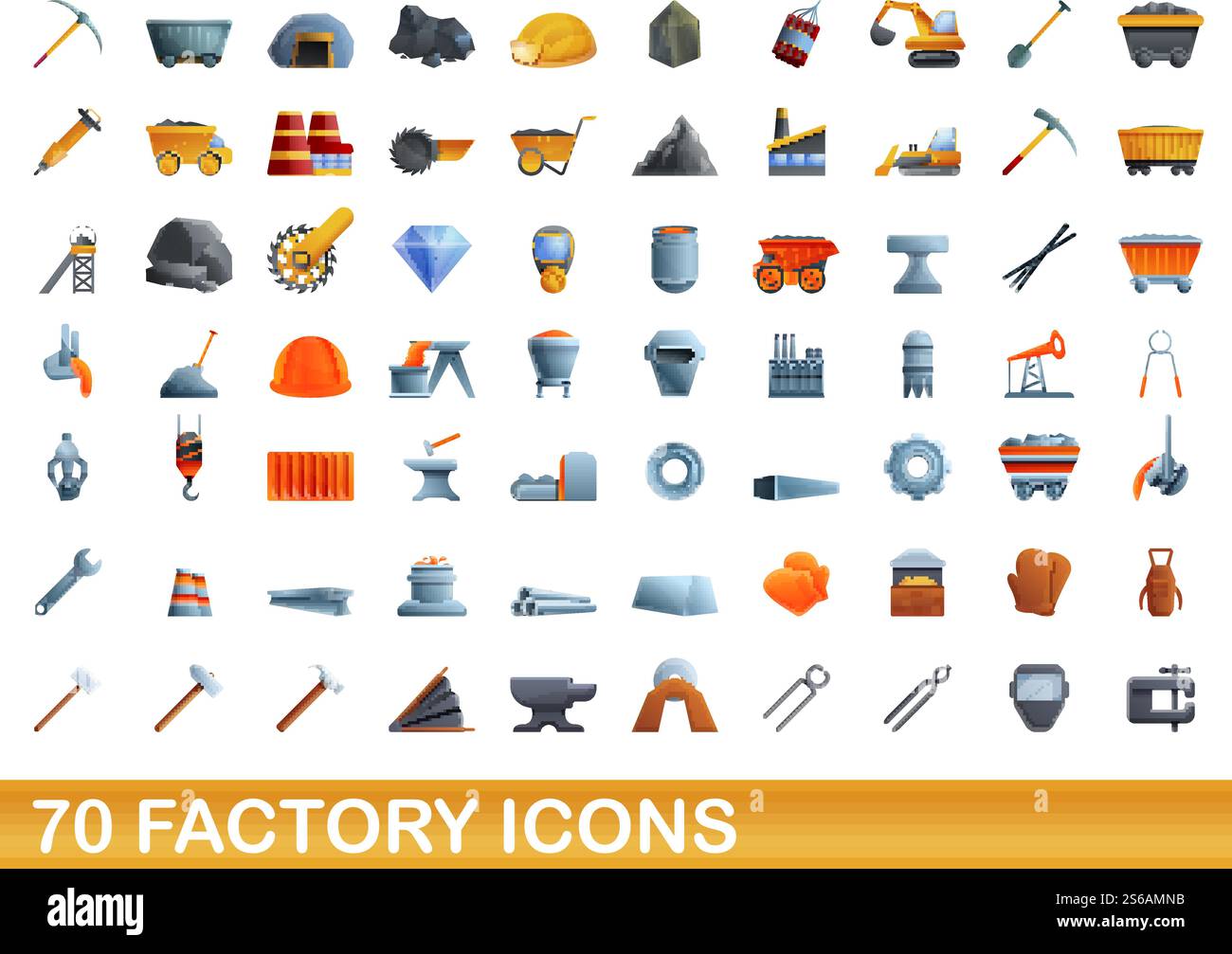 70 factory icons set. Cartoon illustration of 70 factory icons vector ...
