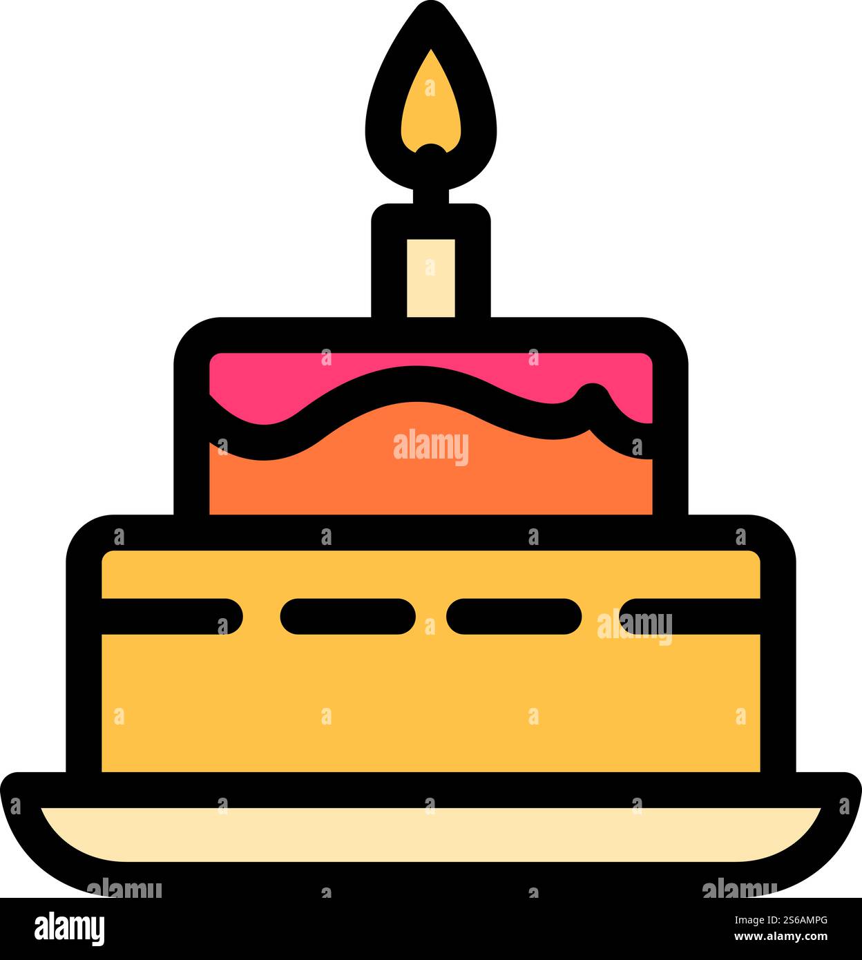Burning candle birthday cake icon. Outline burning candle birthday cake ...