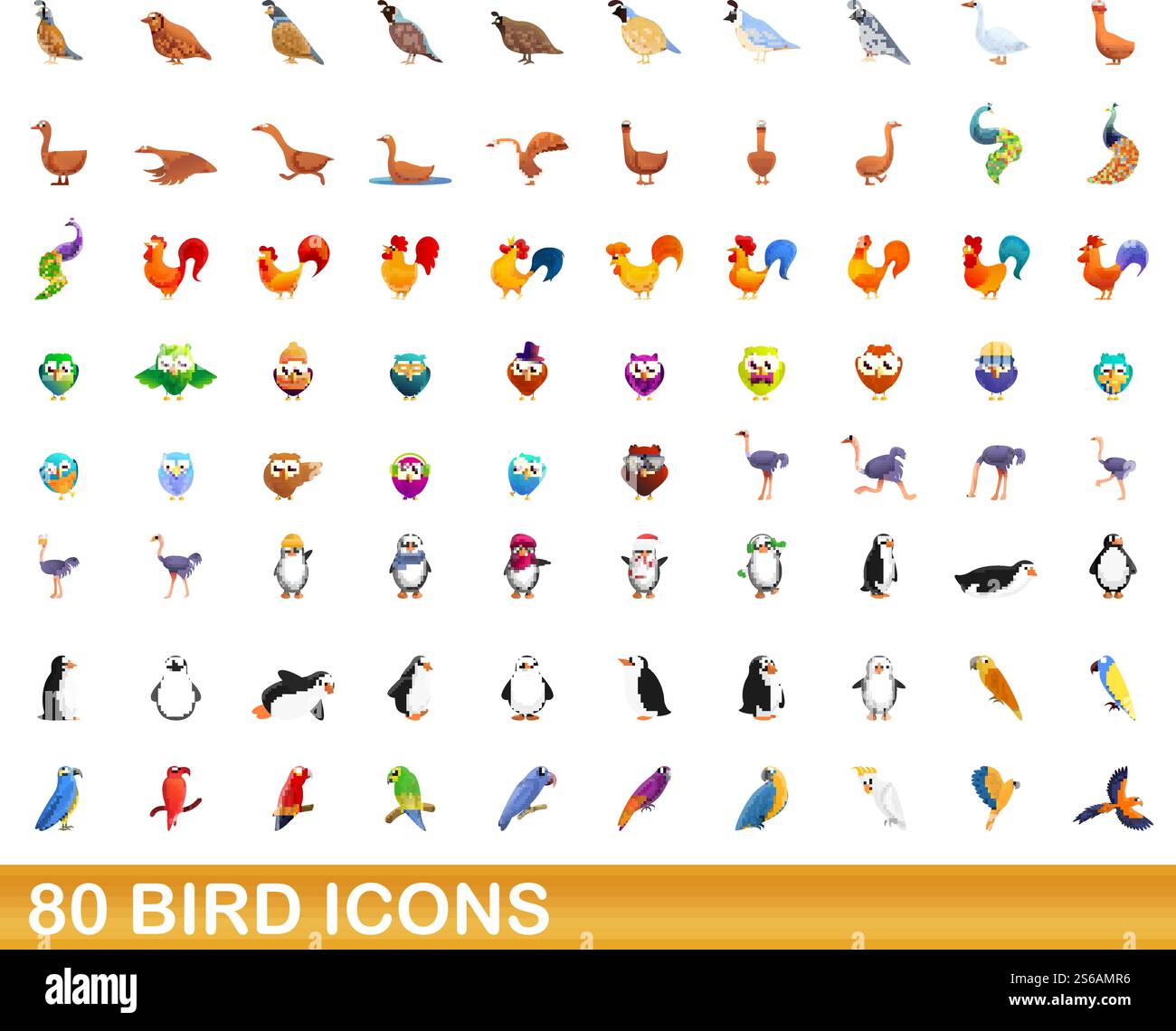 80 bird icons set. Cartoon illustration of 80 bird icons vector set ...