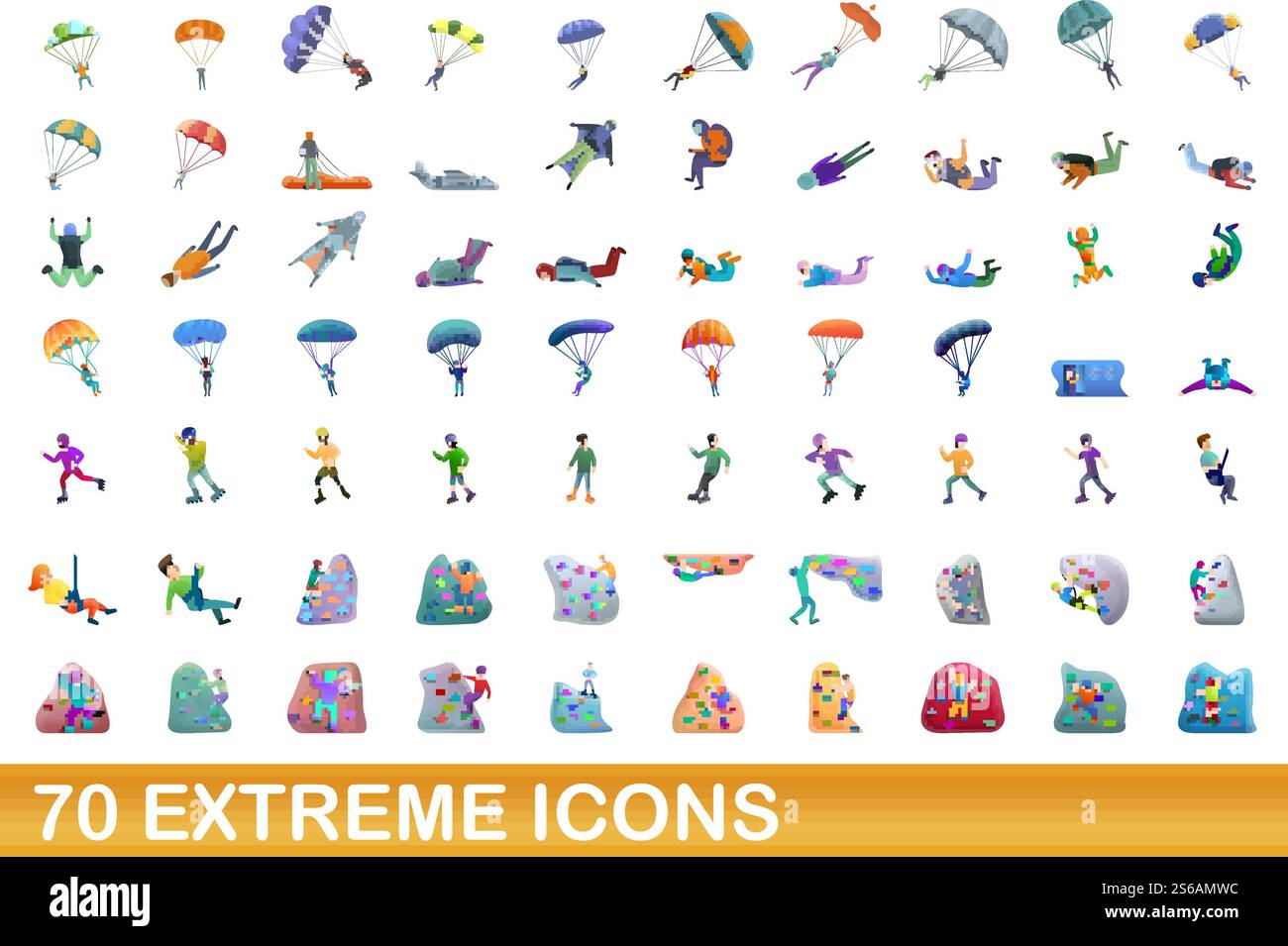 70 extreme icons set. Cartoon illustration of 70 extreme icons vector ...