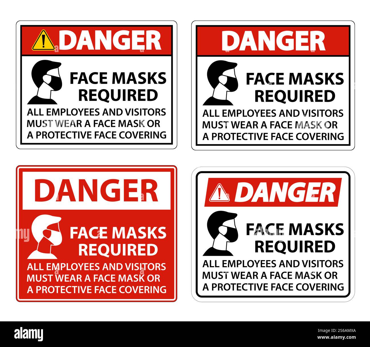 Danger Face Masks Required Sign on white background Stock Vector Image ...