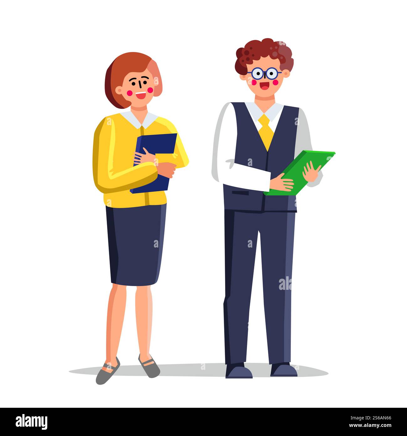 School Teachers Man And Woman With Journal Vector. Smiling School ...
