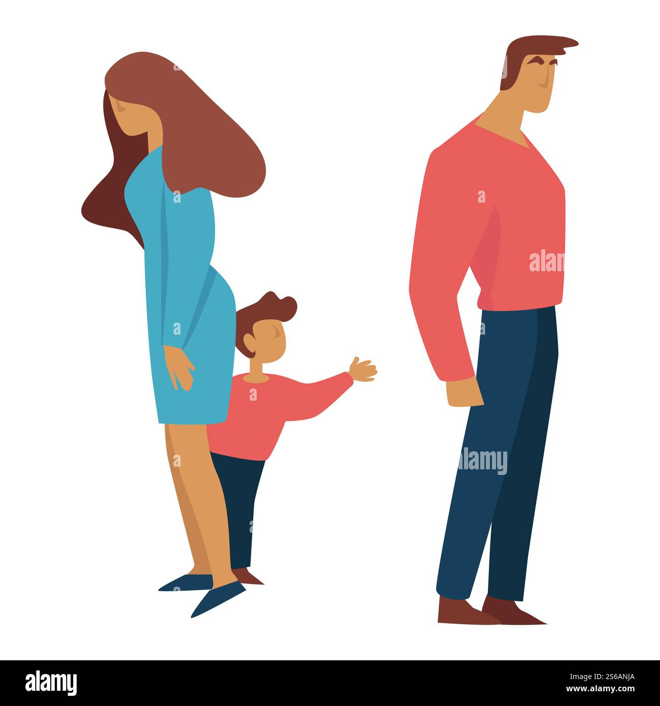 Child custody and divorce and ex husband wife and kid vector broken ...