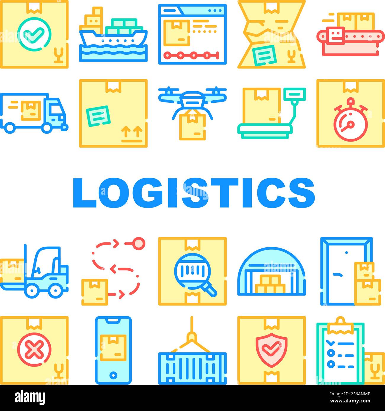 Logistics Service Collection Icons Set Vector. Logistics Warehouse And ...