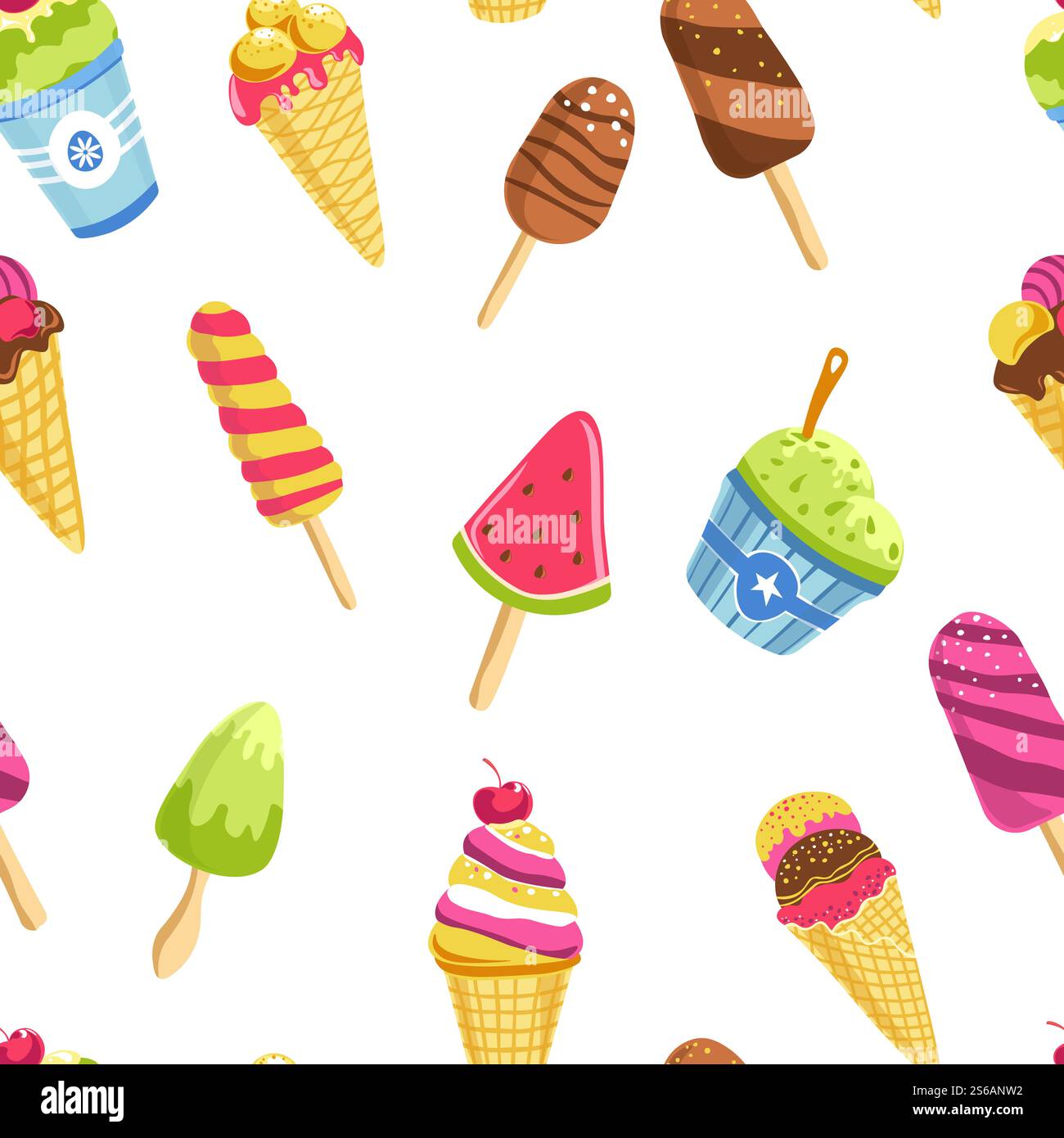 Summer dessert ice cream waffle cone and stick or bucket seamless ...