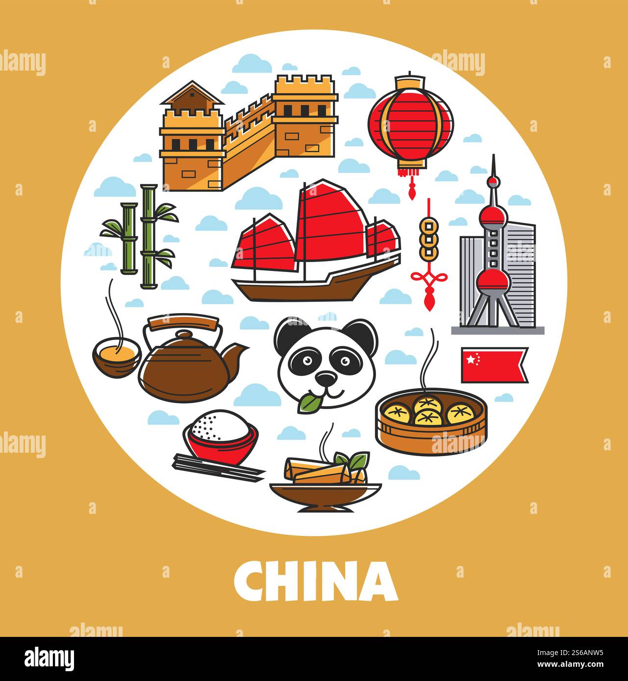 Chinese culture China national symbols traveling and tourism vector ...