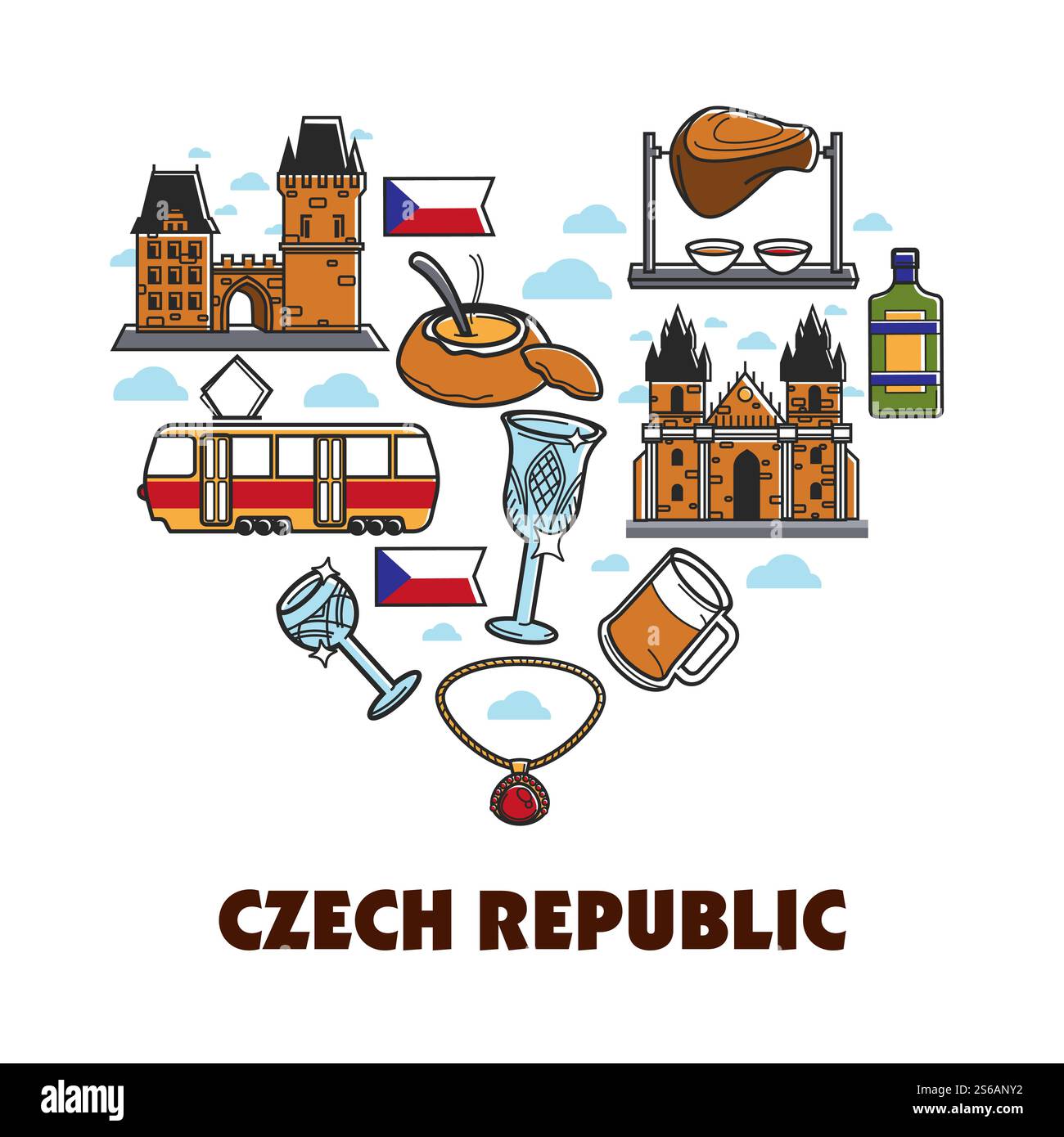 Travel to Czech Republic symbols vector architecture and alcohol bridge ...