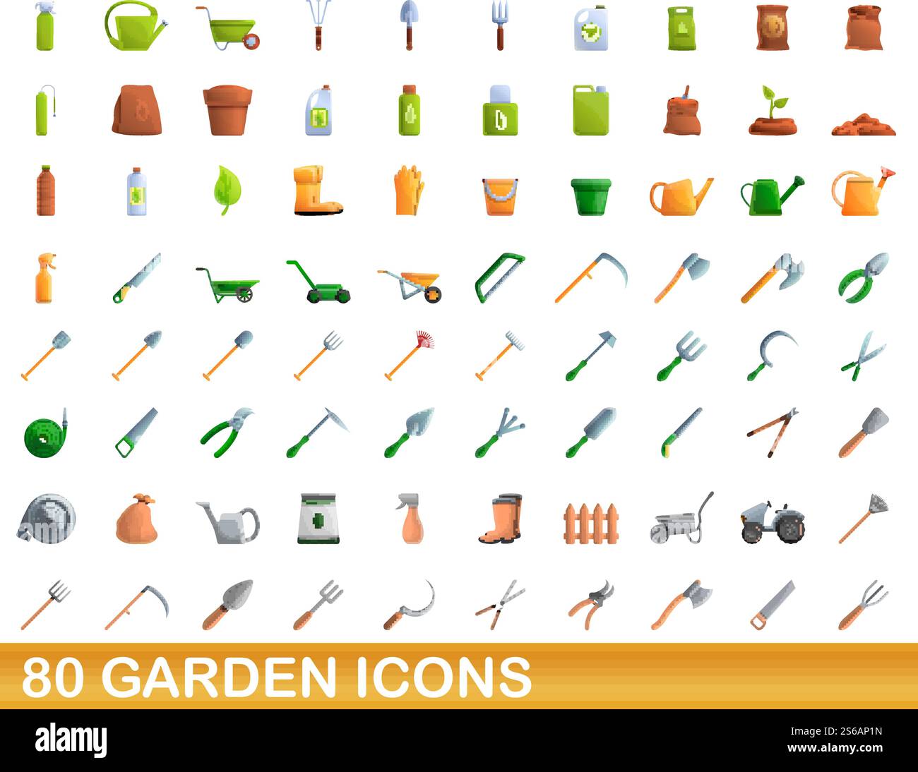 80 garden icons set. Cartoon illustration of 80 garden icons vector set ...
